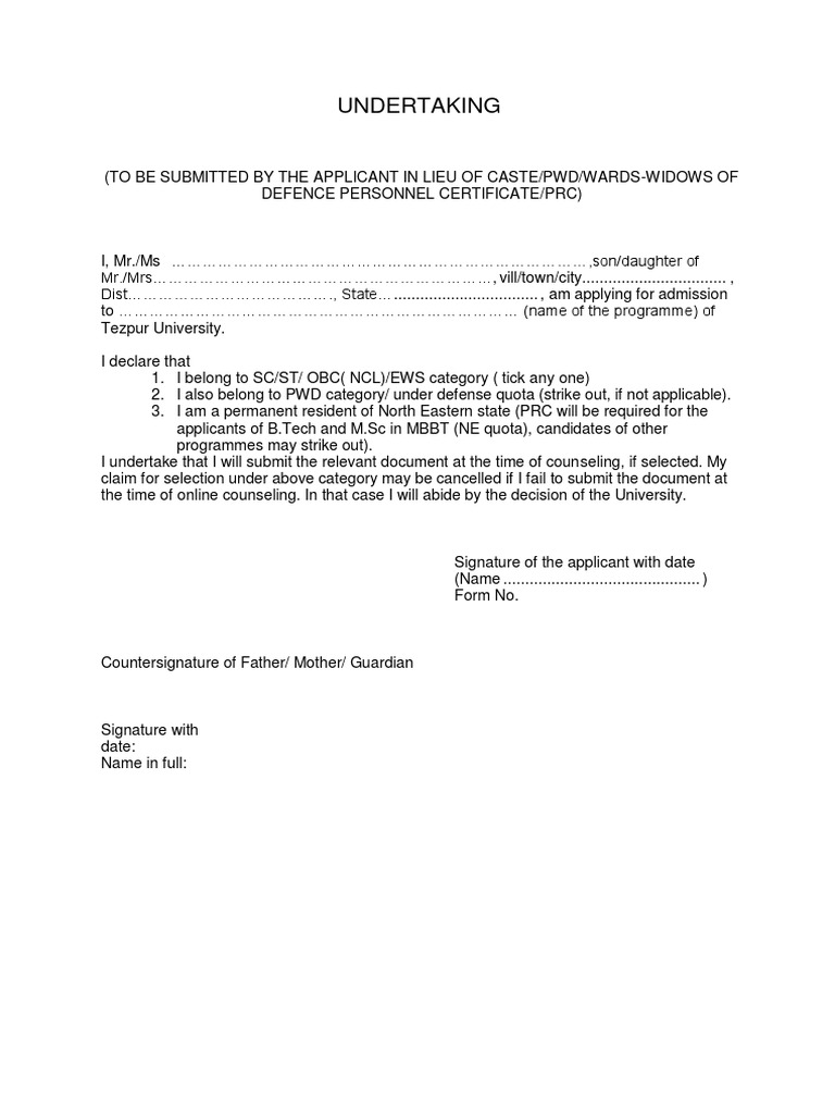 Undertaking-Category 2021 22 | PDF