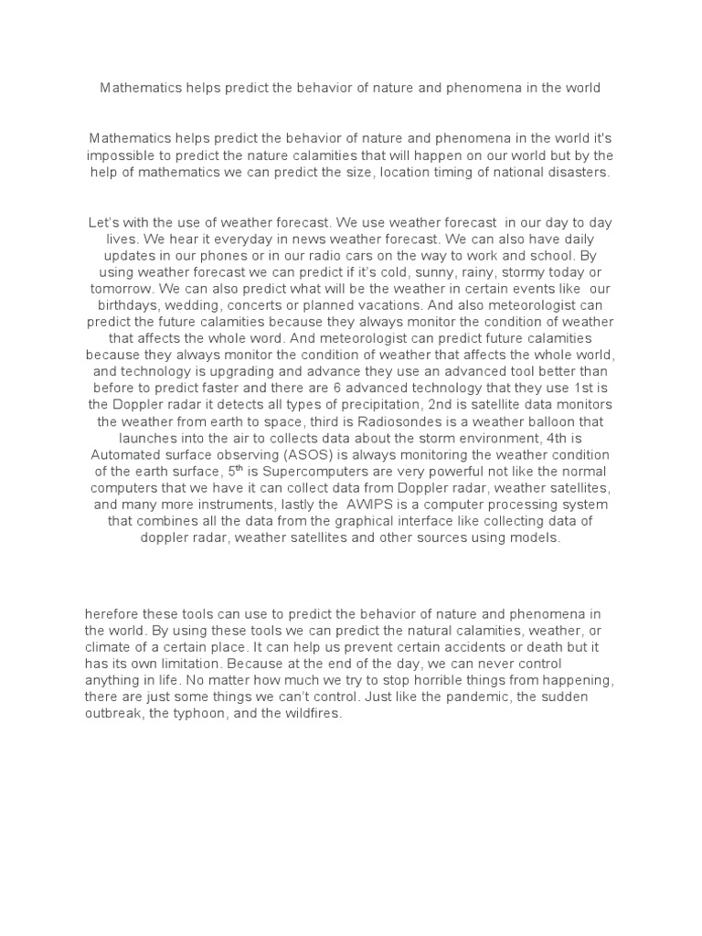 Mathematics Helps Predict The Behavior of Nature and Phenomena in The ...
