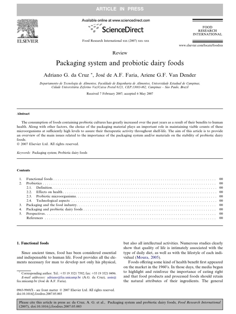 Packaging+sys +&+probiotic+dairy+foods | PDF | Probiotic | Yogurt