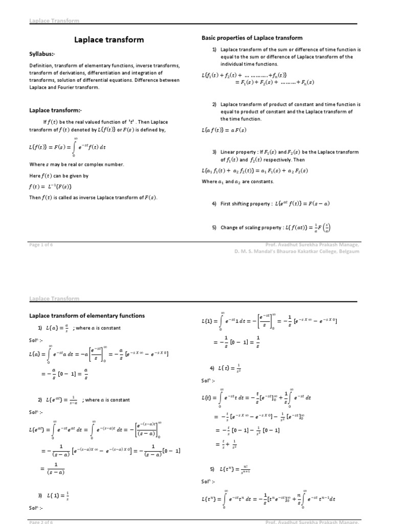 Basic Properties of Laplace Transform | PDF | Laplace Transform ...
