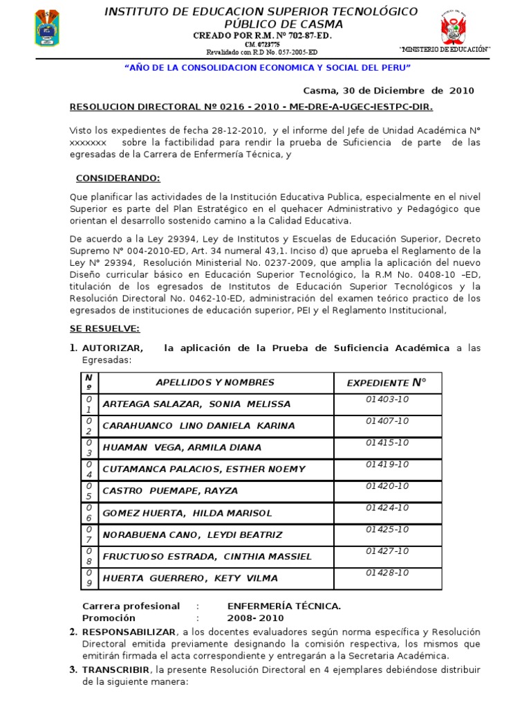 Pruebas de Suficiencia 2010 Casma | PDF | Educación más alta | Modificación de comportamiento