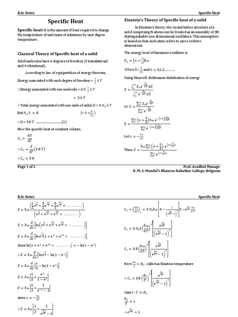 Specific Heat: Einstein's Theory of Specific Heat of A Solid | PDF | Metrology | Applied And ...