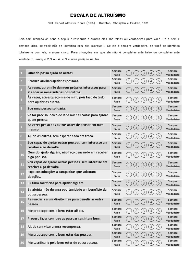 Escala de Altruísmo: Autoavaliação SRA | PDF