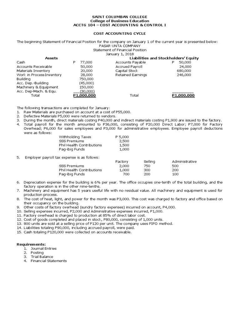 Saint Columban College College of Business Education Acctg 104 - Cost ...