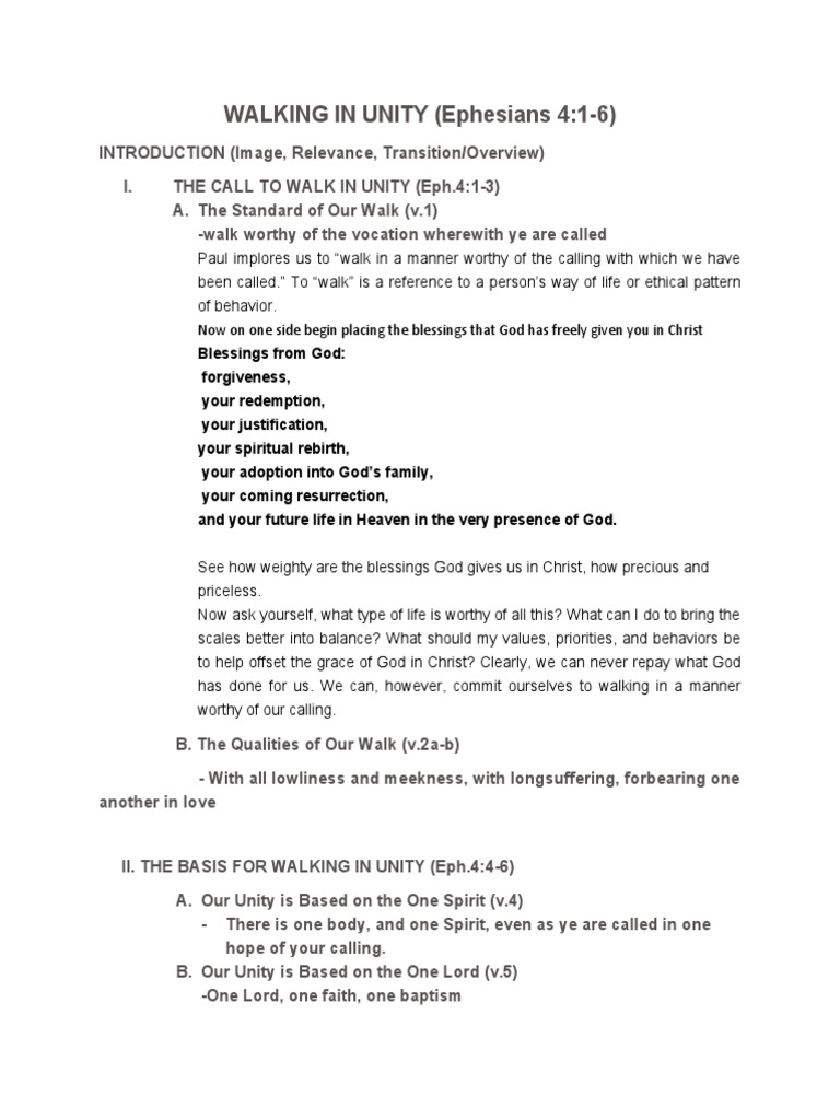 WALKING IN UNITY (Ephesians 4:1-6) | PDF | Jesus | Religious Faiths