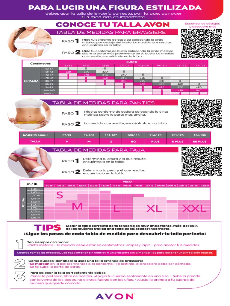 Avon Tabla Medidas Lenceria | PDF | Sostén | Ropa