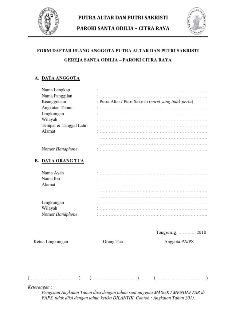 Formulir Pendaftaran Paps | PDF