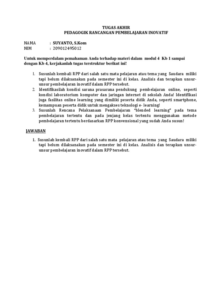 Contoh RPP PPG Daljab 2021 | PDF | Karier & Perkembangan