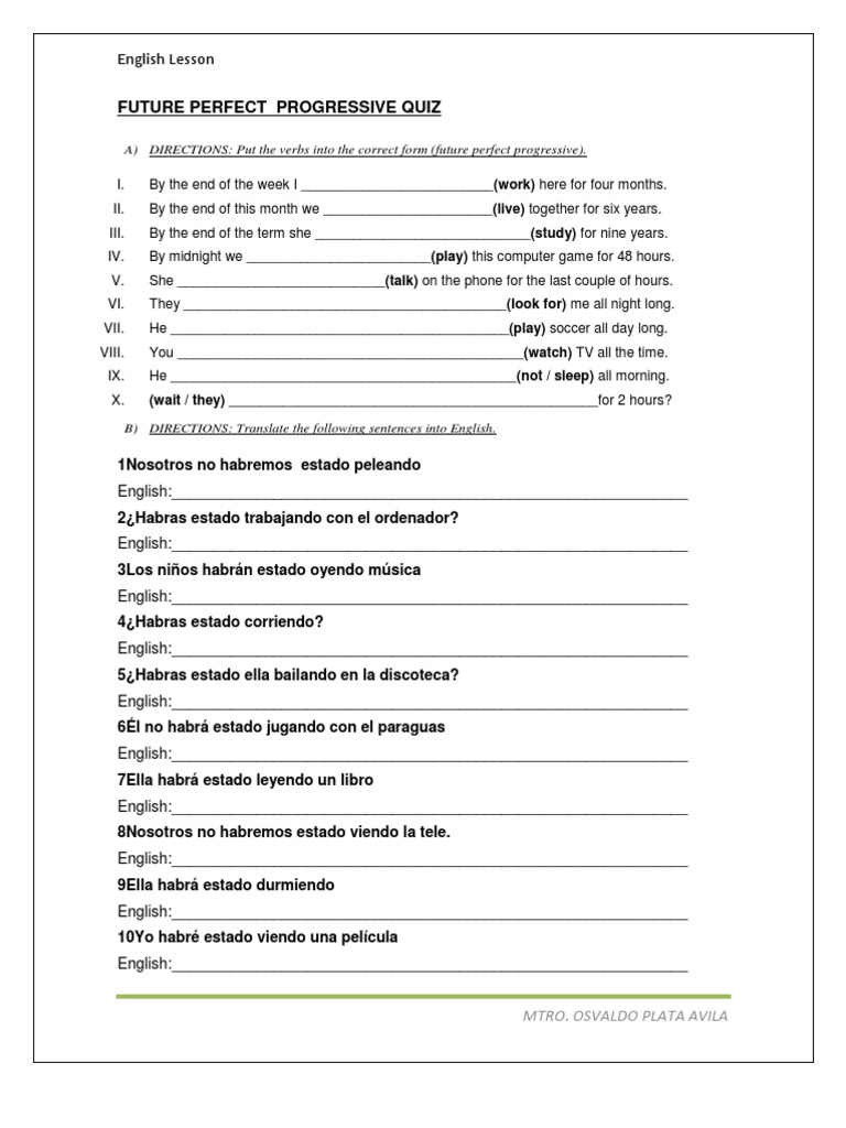Future Perfect Progressive Exercises | PDF | Morphology | Onomastics