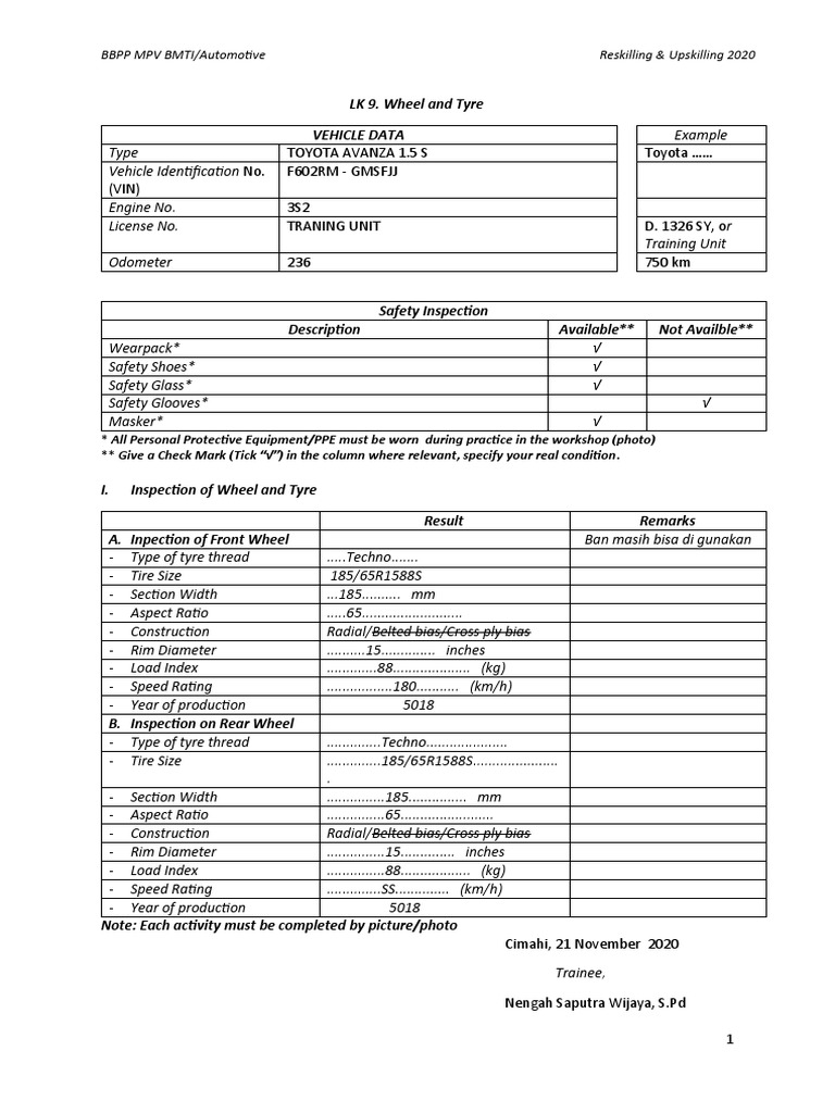Wheel and Tire Inspection Report: A Technical Documentation of Wheel ...