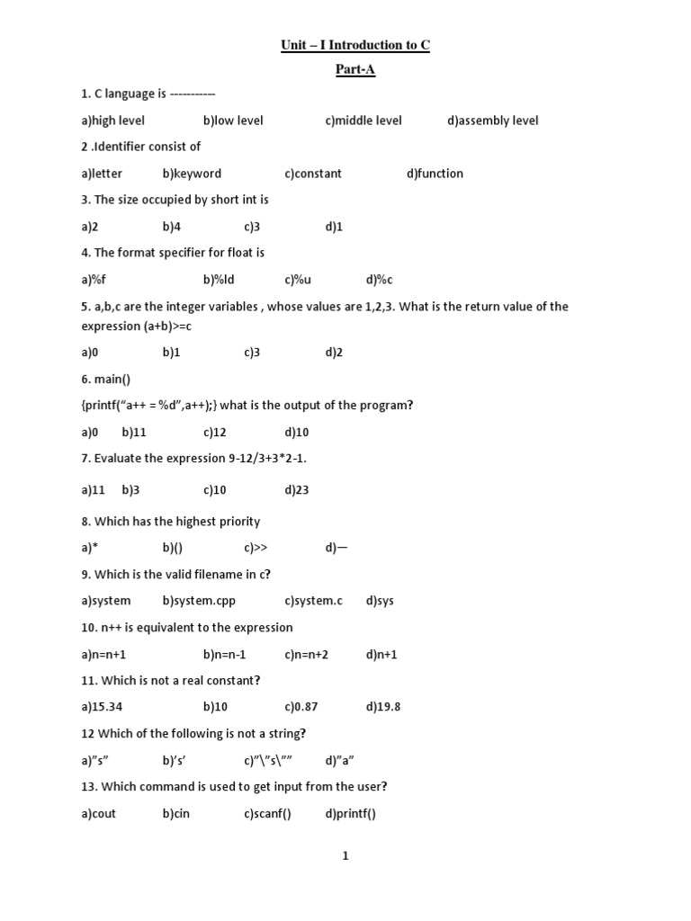 Overall C Question Bank For Students | PDF | Pointer (Computer ...