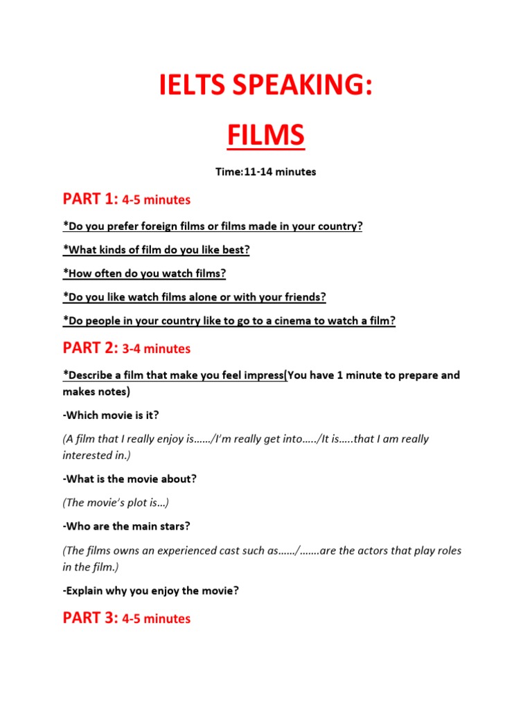 Topic: FILMS (Ielts Speaking) | PDF