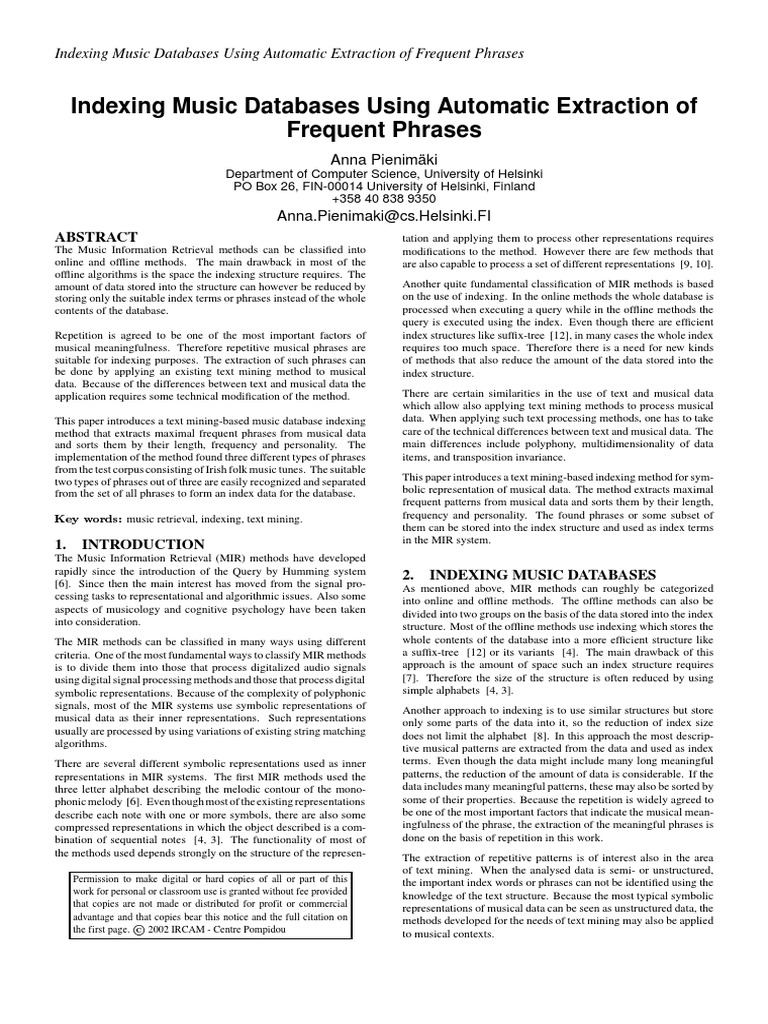 Indexing Music Databases Using Automatic Extraction of Frequent Phrases ...