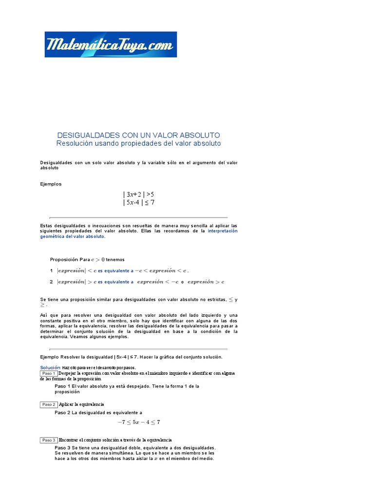 Desigualdades Con Un Valor Absoluto | PDF | Conceptos matemáticos ...