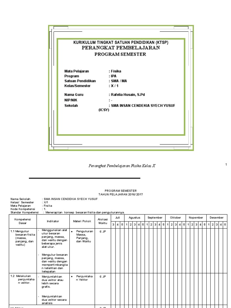 Prosem Fisika KLS X SMST 1 | PDF