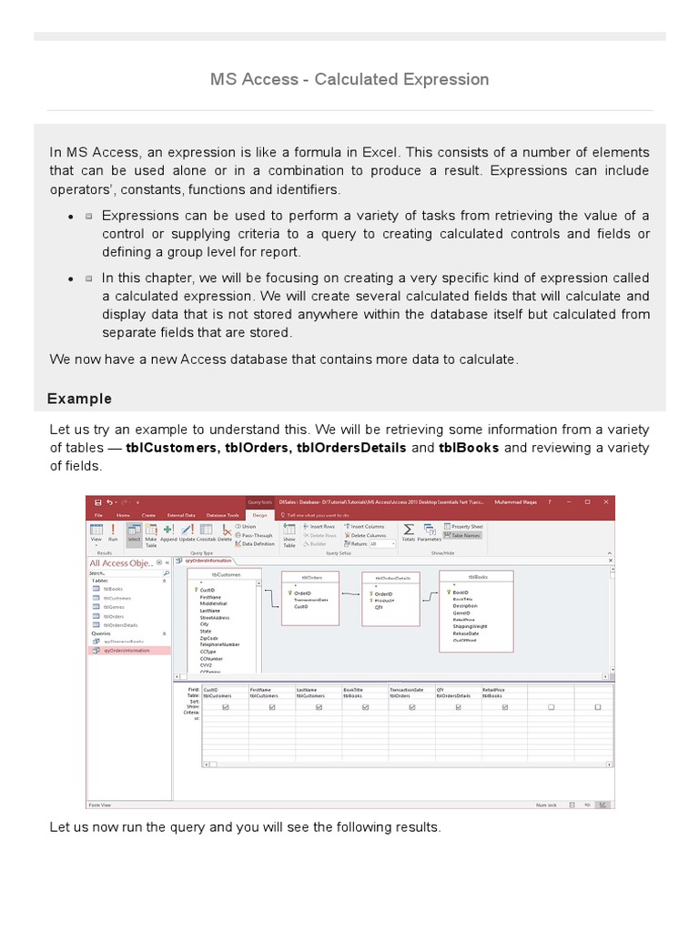 MS Access - Calculated Expression | PDF | Teaching Methods & Materials ...