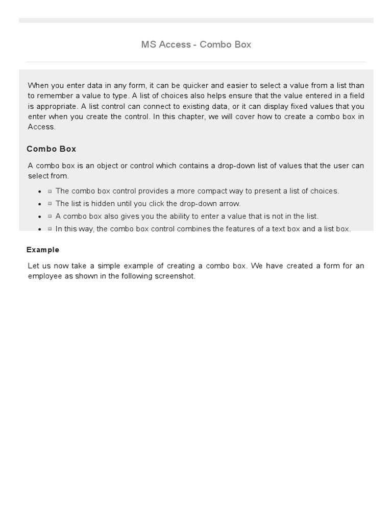 Creating Combo Boxes in MS Access | PDF | Screenshot | Menu (Computing)