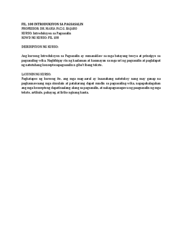 Fil - 108 - Introduksyon Sa Pagsasalin | PDF