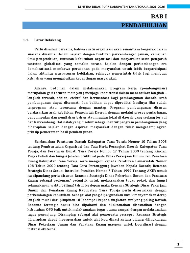 Draft Renstra Dpupr 2021-2026 | PDF