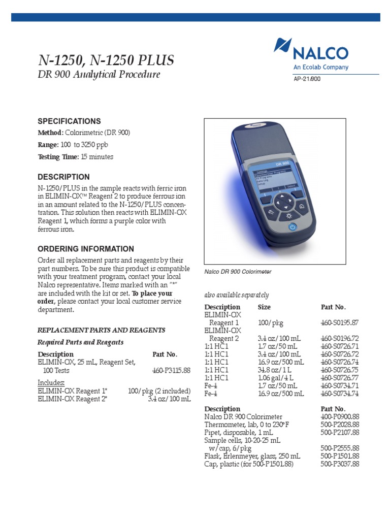 N-1250, N-1250 PLUS: DR 900 Analytical Procedure | PDF | Iron | Copper