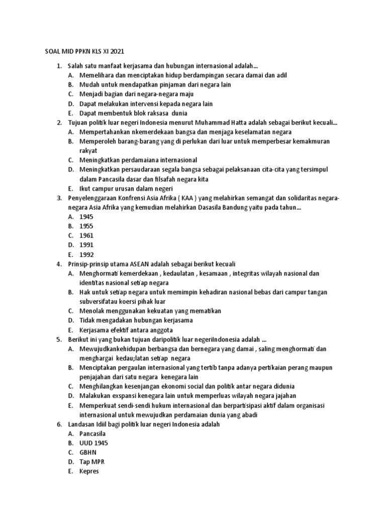 Soal Mid PPKN Kls Xi 2021 | PDF | Politik