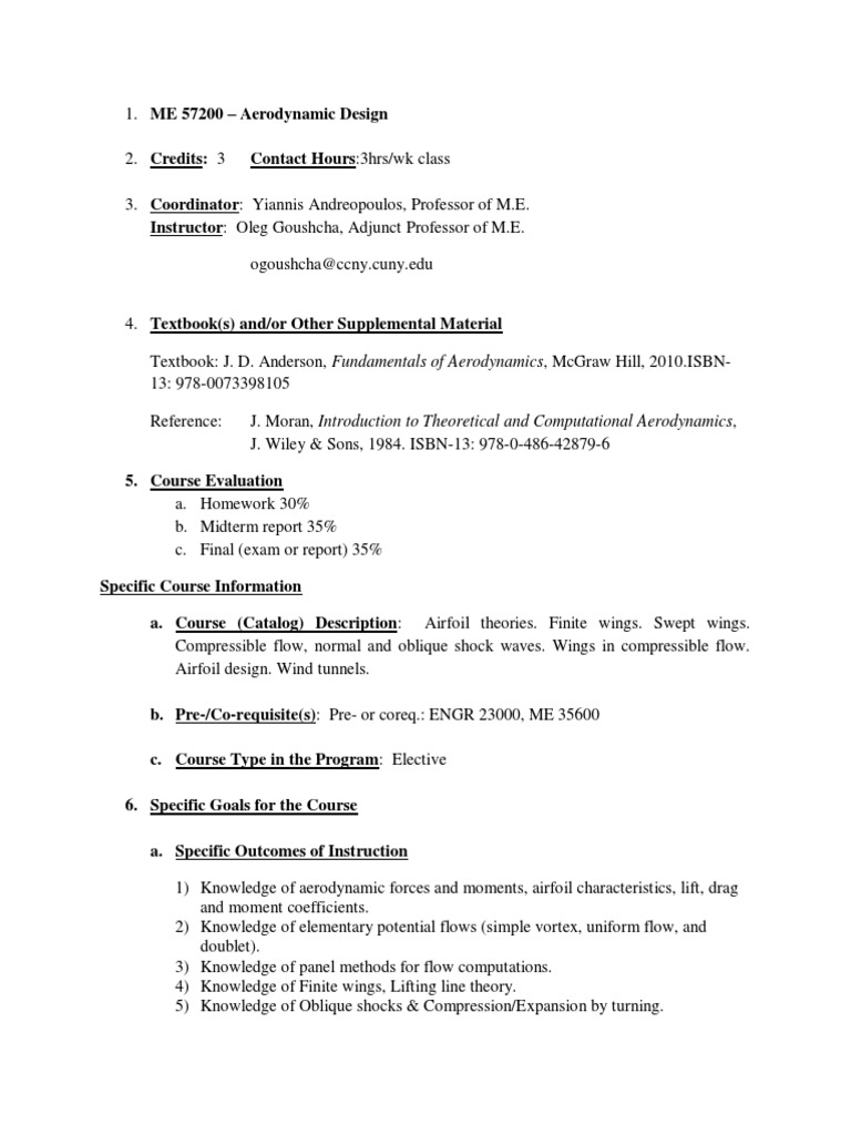 ME 572 Syllabus | PDF | Lift (Force) | Airfoil