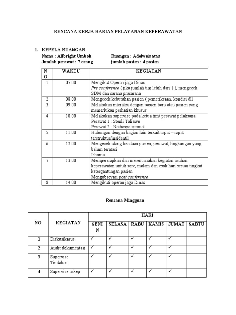 Rencana Kerja Harian Pelayanan Keperawatan | PDF
