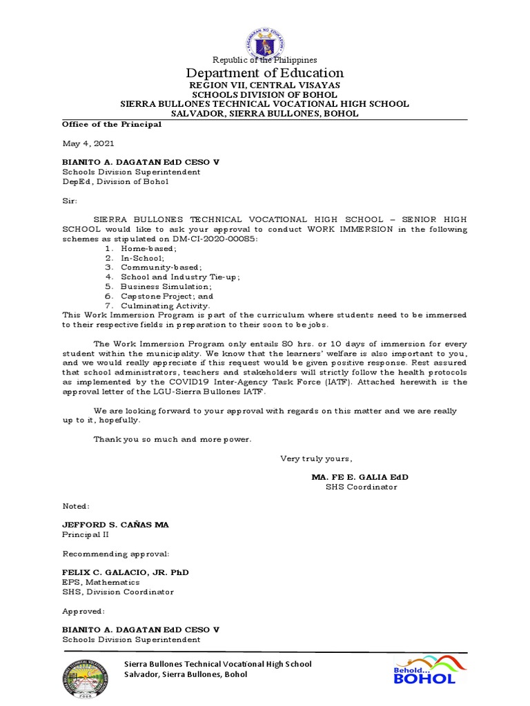 Immersion Letter To Division | PDF