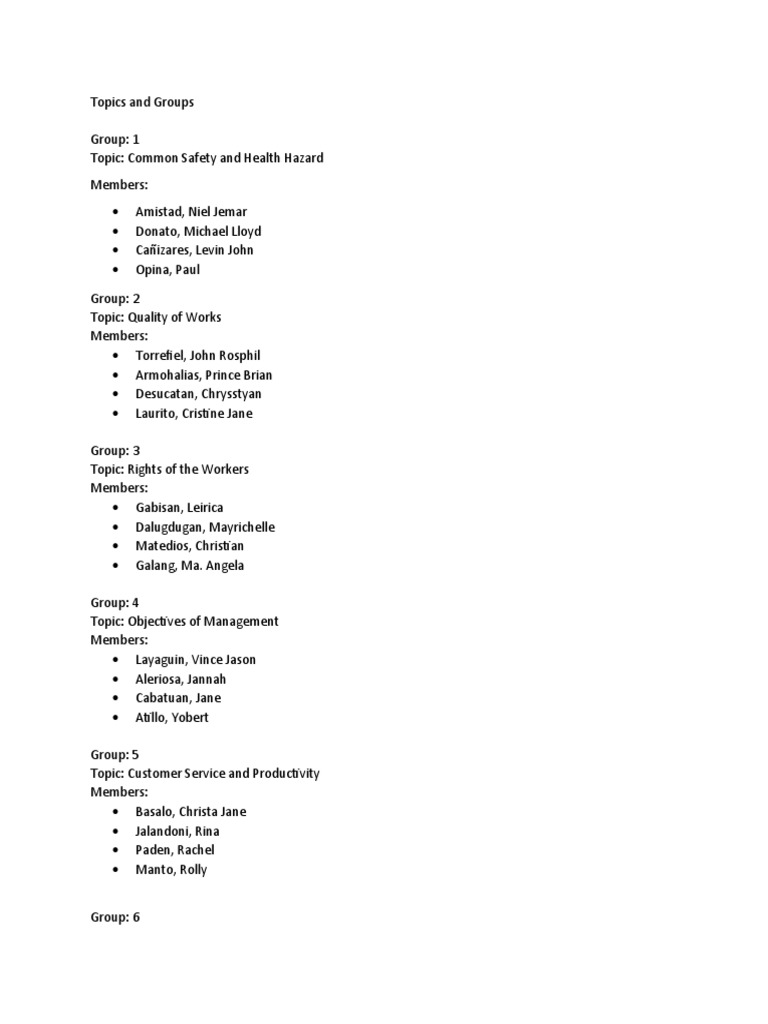 Topics and Groups | PDF
