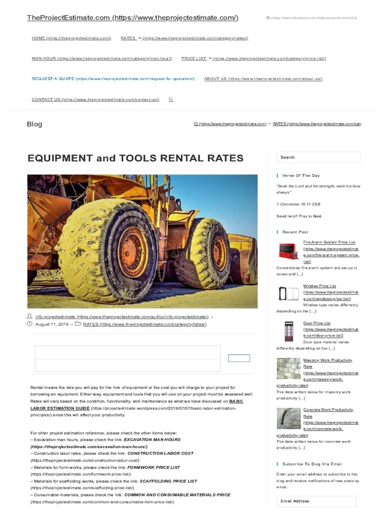 Equipment Rental Rate - TheProjectEstimate | PDF