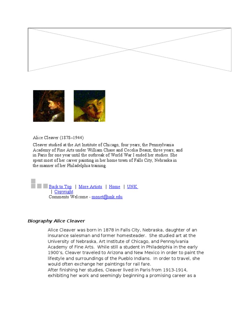 Back To Top More Artists Home UNK Monet@unk - Edu: Biography Alice ...