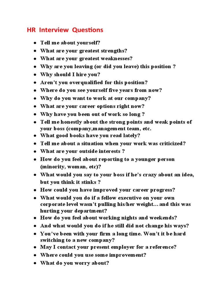 HR Interview Questions | PDF | Psychological Concepts | Psychology