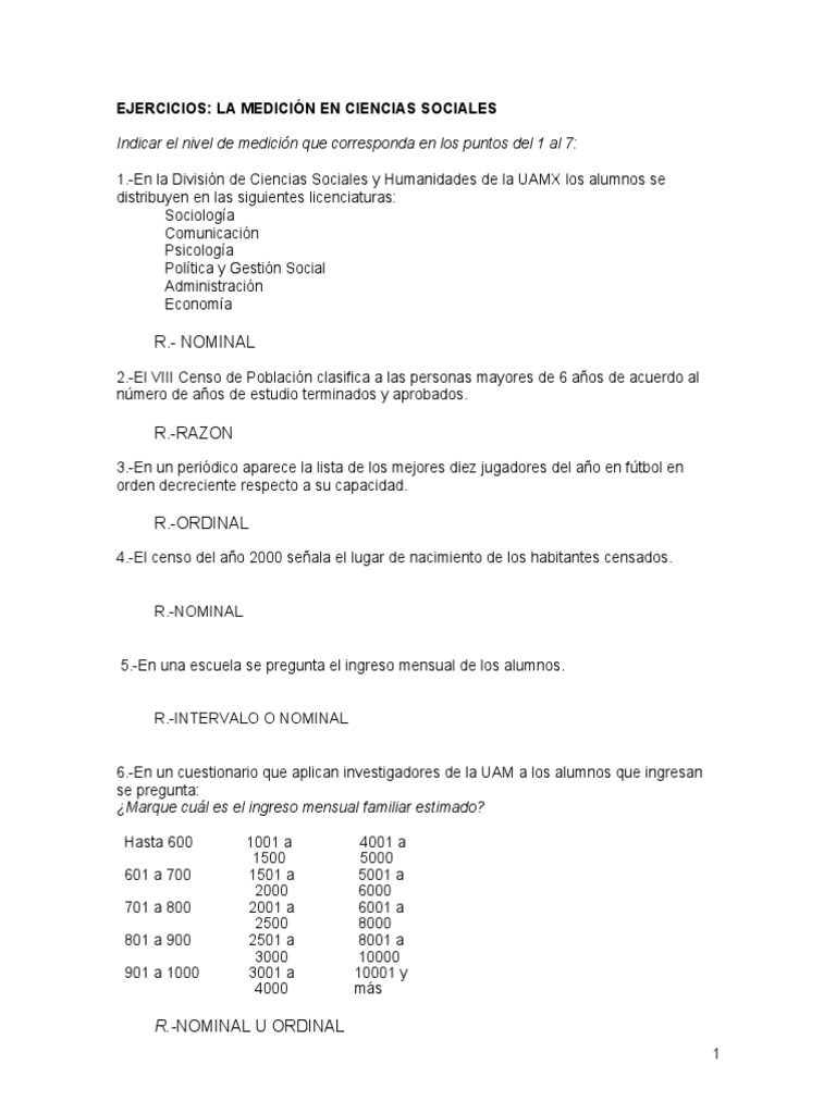 Ejerc 2 - Medición en Ciencias Sociales | PDF | Nivel de medida | Science