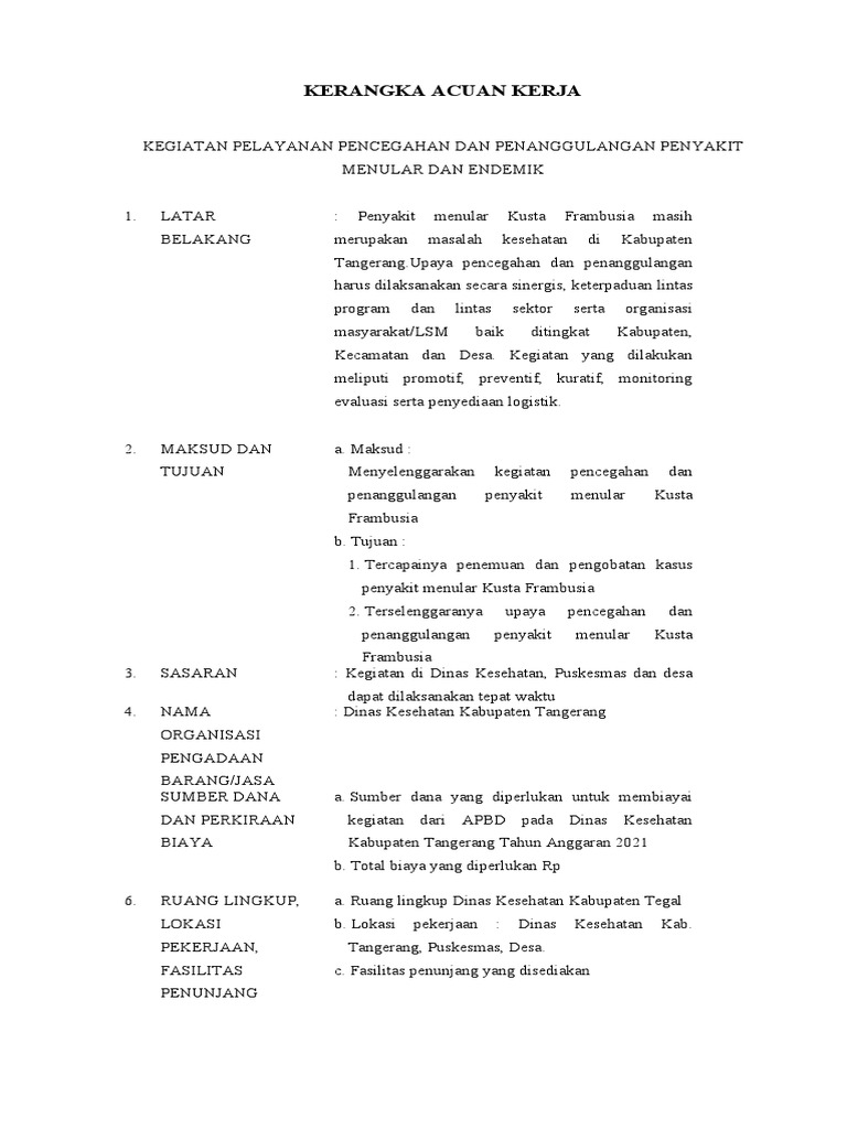 Kerangka Acuan Kerja Kegiatan Kusta Frambusia | PDF Kerangka Acuan Kerja Kegiatan Kusta Frambusia | PDF