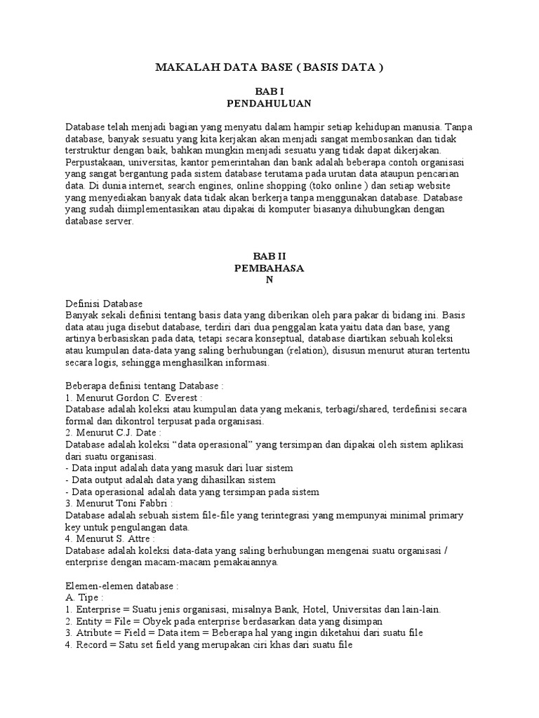 Makalah Data Base Basis Data | PDF | Komputer