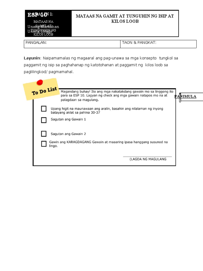 Activity Sheet in Esp 10 | PDF