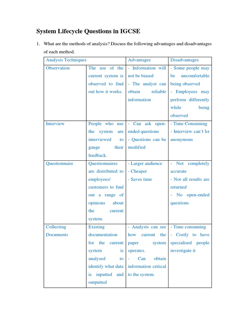 System Lifecycle Questions in IGCSE | PDF | Life Cycle Assessment ...
