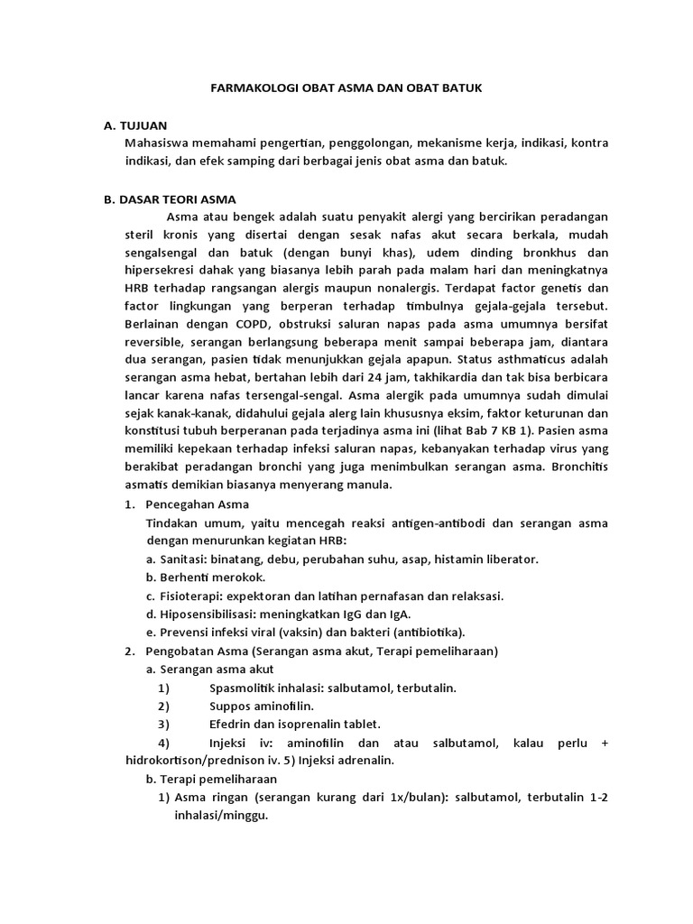 Obat Asma dan Batuk: Panduan Terapi | PDF