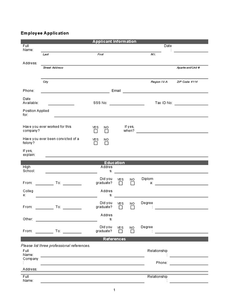 Employee Application Form | PDF | Employment