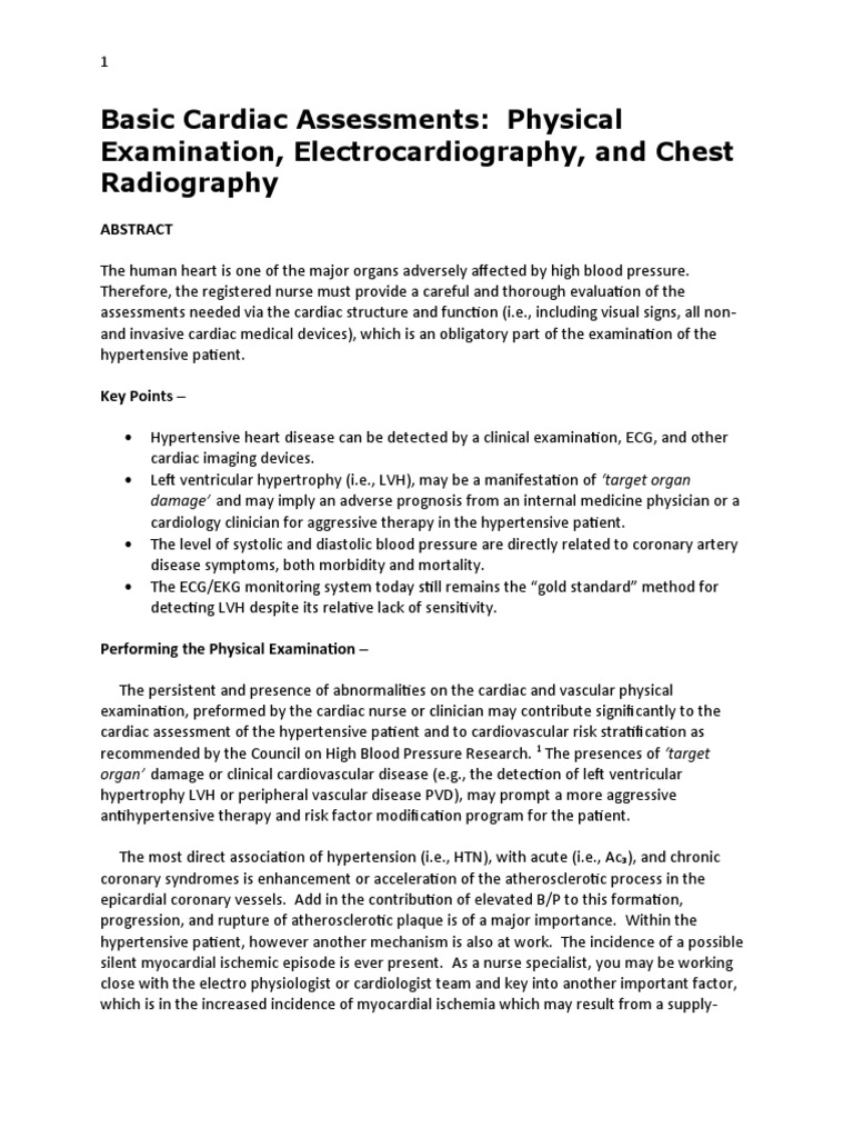 Basic Cardiac Assessments: Physical Examination, Electrocardiography ...