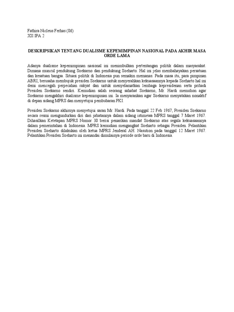 Deskripsikan Tentang Dualisme Kepemimpinan Nasional Pada Akhir Masa ...