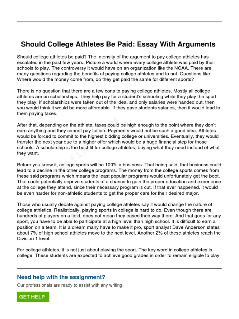 Should College Athletes Be Paid: Essay With Arguments: Need Help With ...