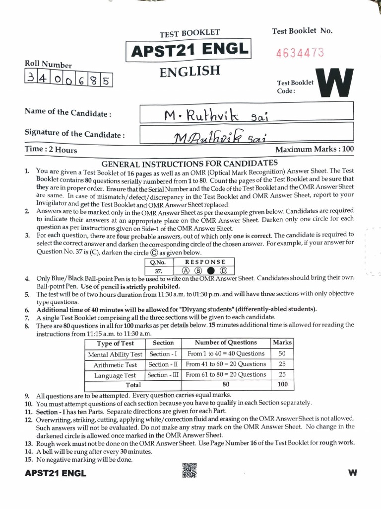 Navodaya Exam Answer Key | PDF