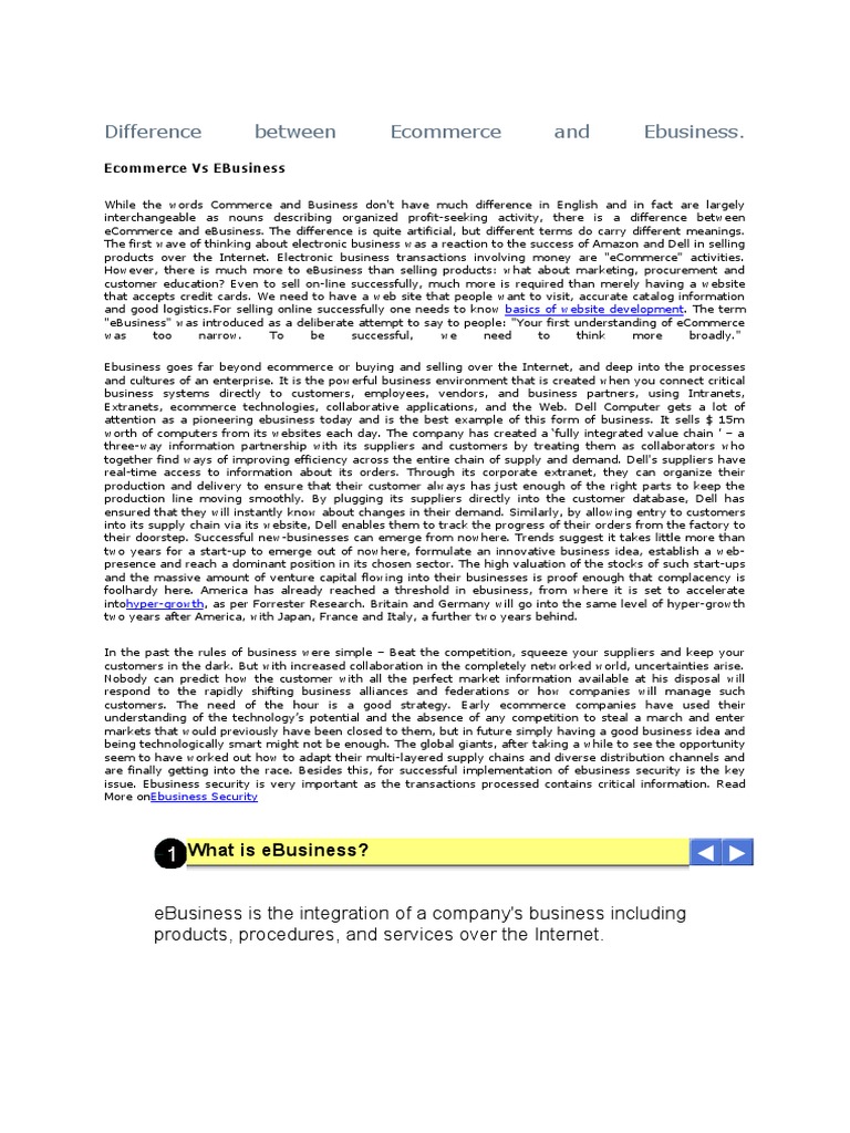 Difference Between Ecommerce and Ebusiness | PDF | Electronic Business ...