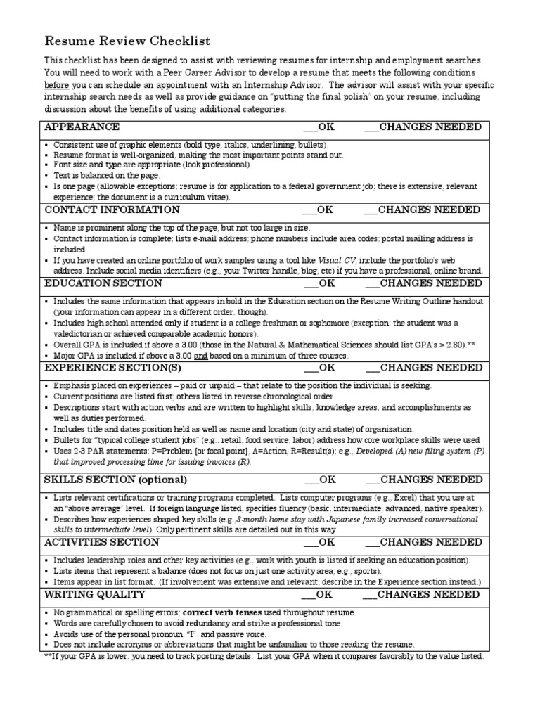 Resume Review Checklist | PDF | Résumé | Communication