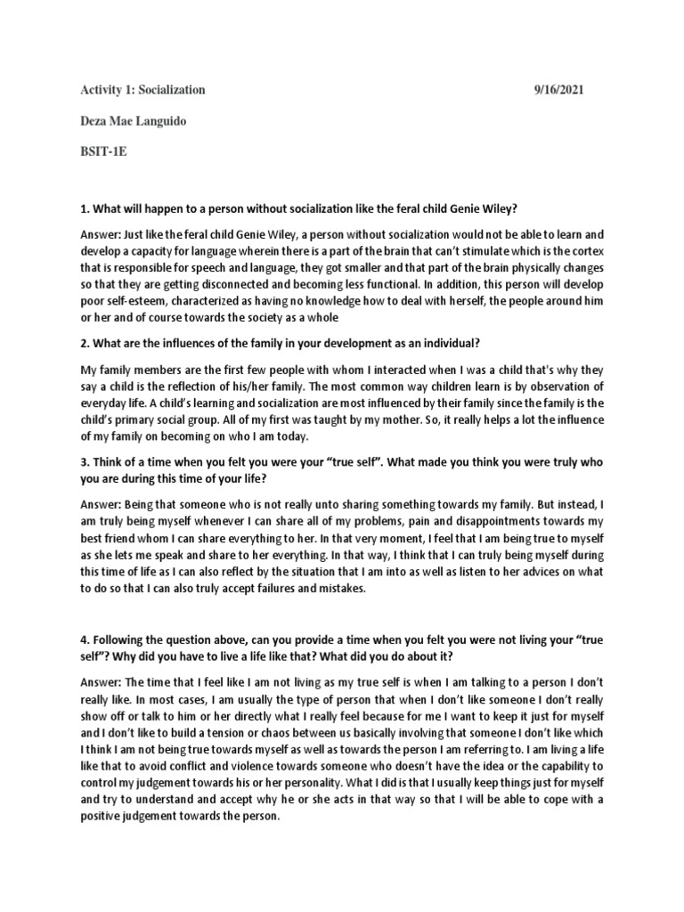 Activity 1: Socialization 9/16/2021 Deza Mae Languido Bsit-1E | PDF ...