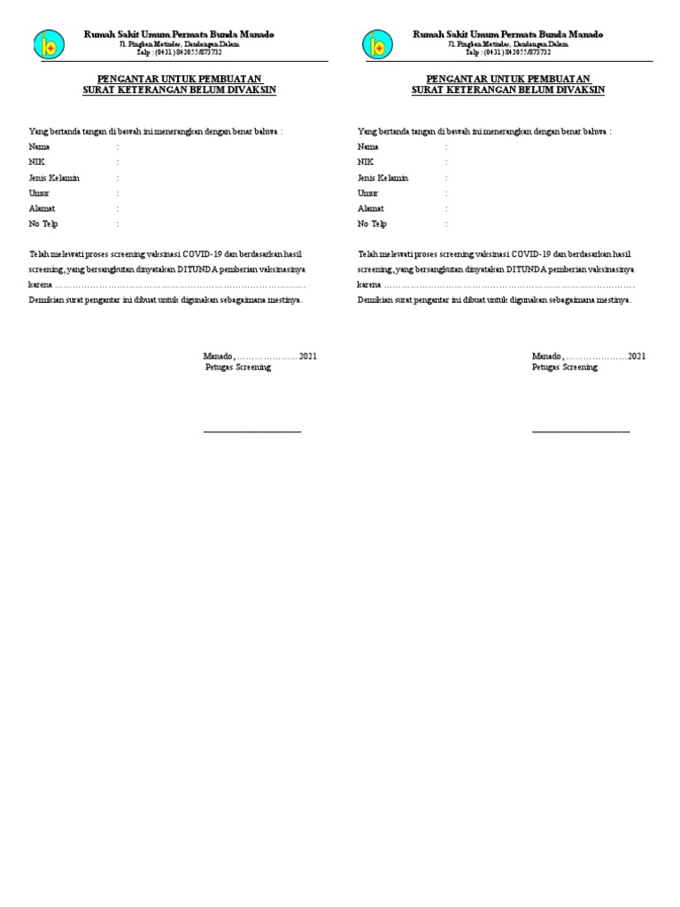 Form Surat Pengantar Tunda Vaksin | PDF