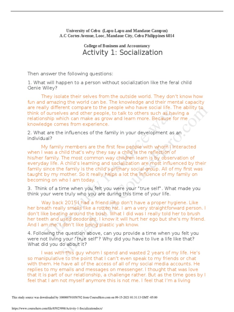 This Study Resource Was: Activity 1: Socialization | PDF ...