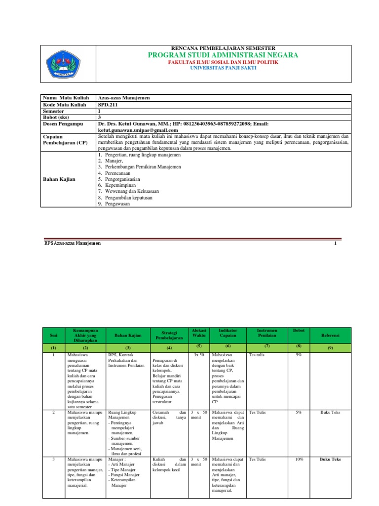 RPS Azas Manajemen FISIP Unipas | PDF | Seni