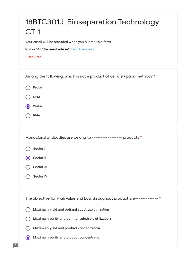 Bioseparation Tech Quiz | PDF | Cell (Biology) | Chemistry